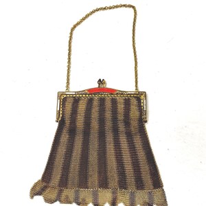 Antique Vintage 1920's Gold and Brown Stripe Small, Fine, Chain Mail ...