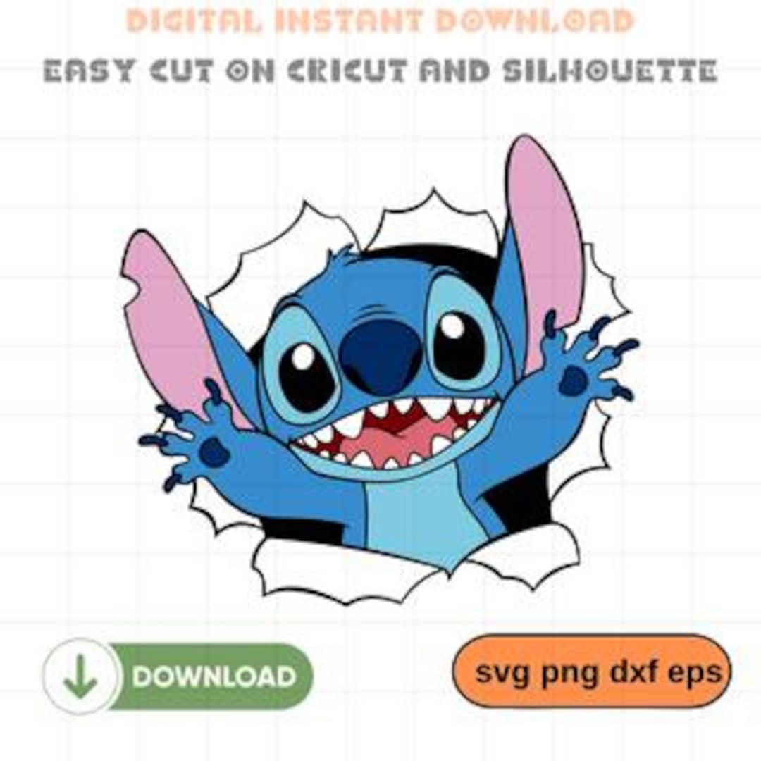 Cute Stitch SVG PNG DXF Eps, Torn Wall Cartoon Clipart, Digital Instant ...