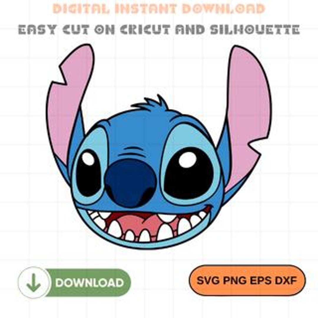 Stitch Face SVG, Funny Stitch Head Clipart PNG, Cute Smiling Stitch ...
