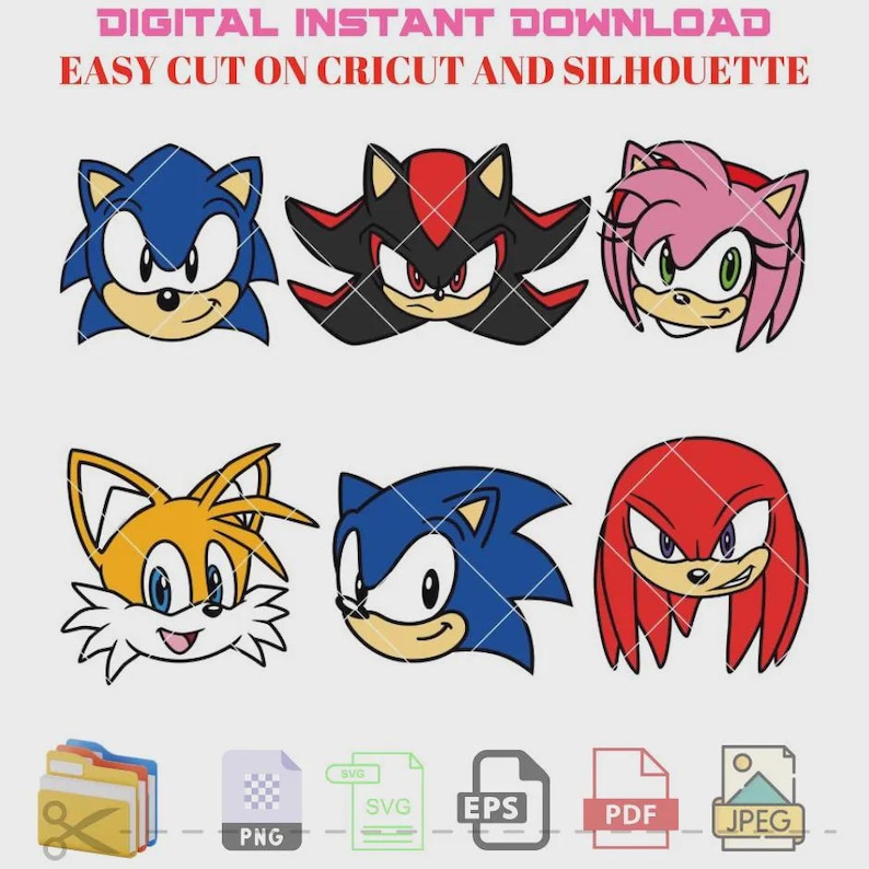 Sonic the Hedgehog Bundle Svg, Sonic Face Svg, Sonic Head Svg, Layered ...