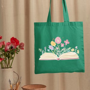 Floral Book Tote Bag, Gift for Book Lovers, Cute Flower Tote Bag ...