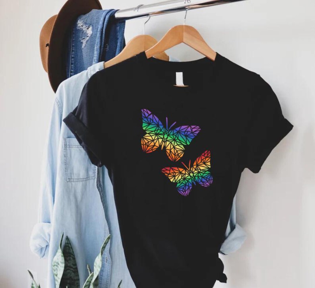 Butterfly Rainbow Women Graphic Tees, LGBT Pride Shirt,lgbtq Pride ...
