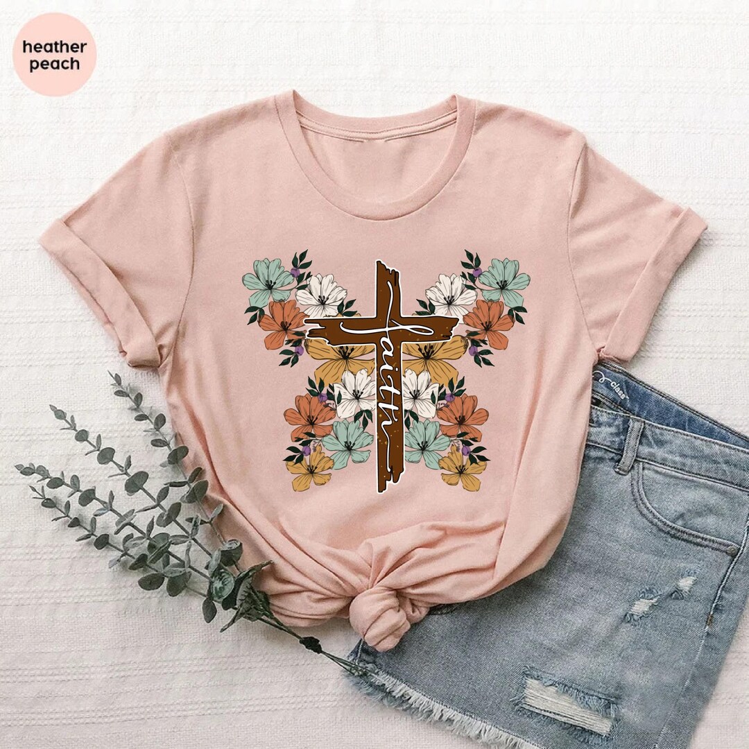 Retro Floral Christian Shirts for Women,flower Butterfly Faith Cross ...