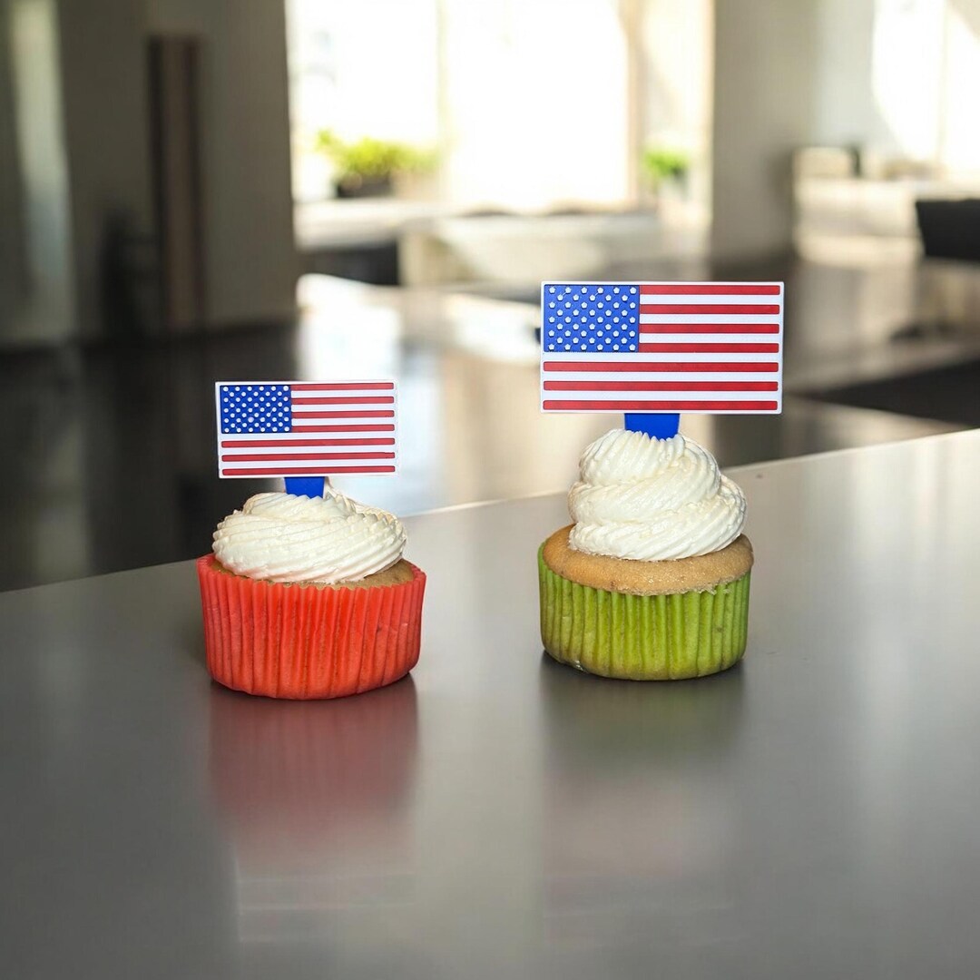 American Flag Topper, Cupcake Topper, Cake Topper, Eight (8) Pack – USA ...