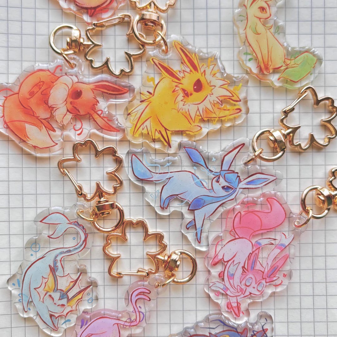 Cute Eeveelution Acrylic Keychains | Glitter Epoxy Resin | Pokémon - Etsy