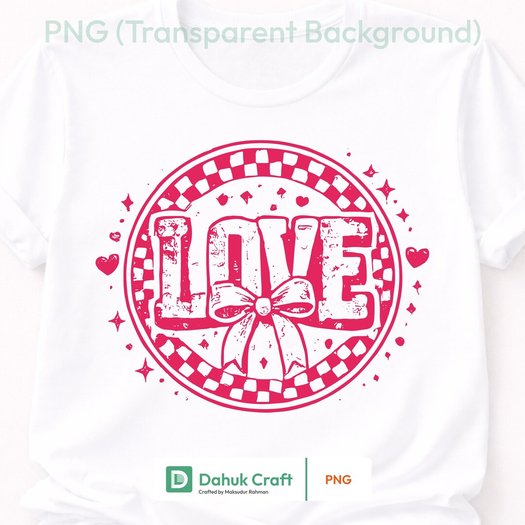 Retro Valentine Love PNG, Checker Circle, Bow Heart (digital Download ...