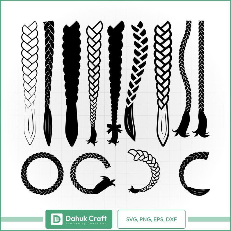 Hair Braided SVG Bundle, Silhouette Cut Files, Braided Clipart, Digital ...