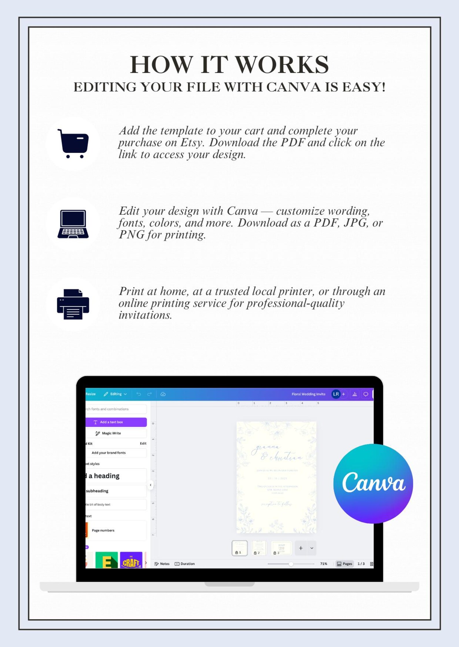Editable Blue Floral Wedding Invitation Suite | RSVP & Details Card ...