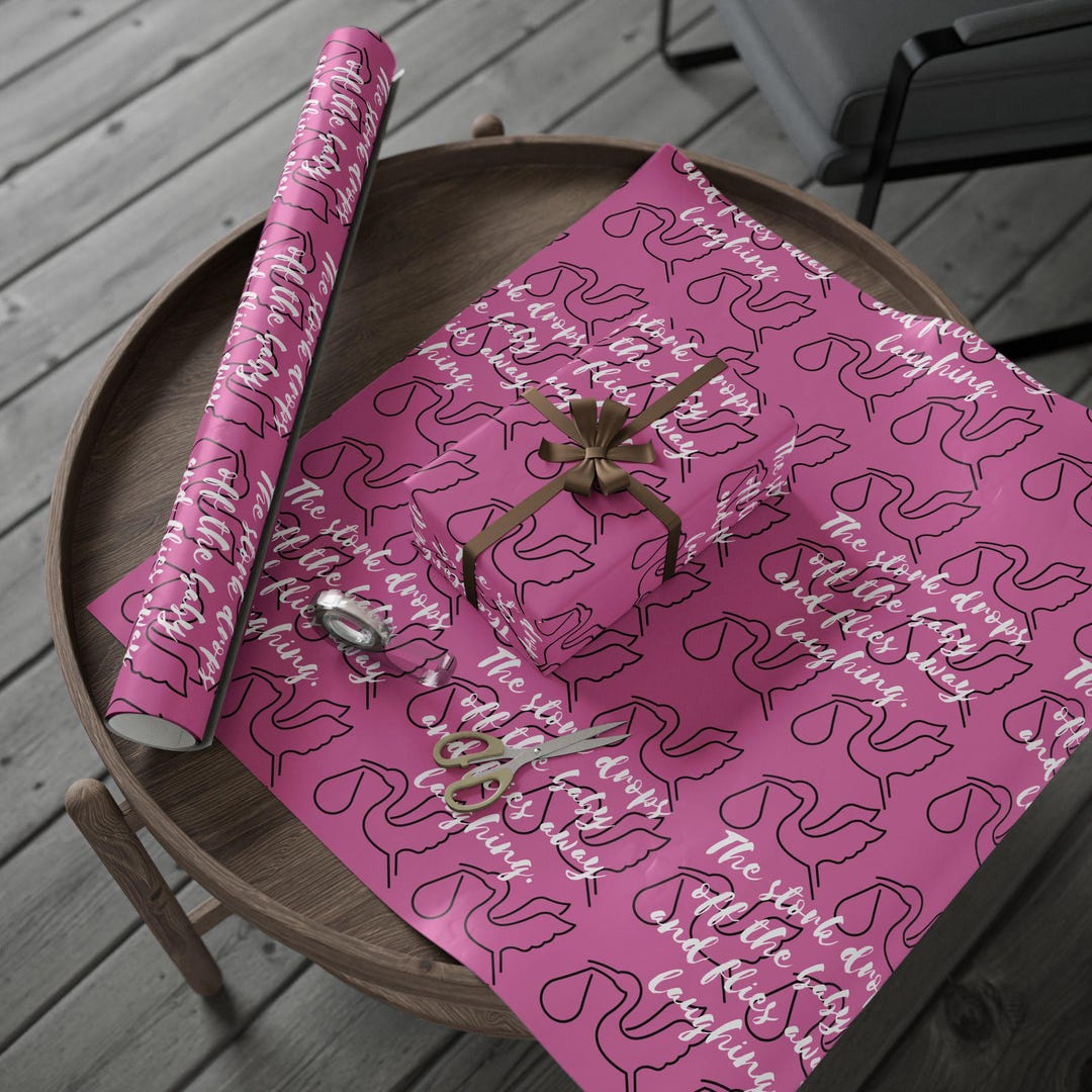 The Stork Drops off the Baby and Flies Away Laughing Wrapping Paper ...