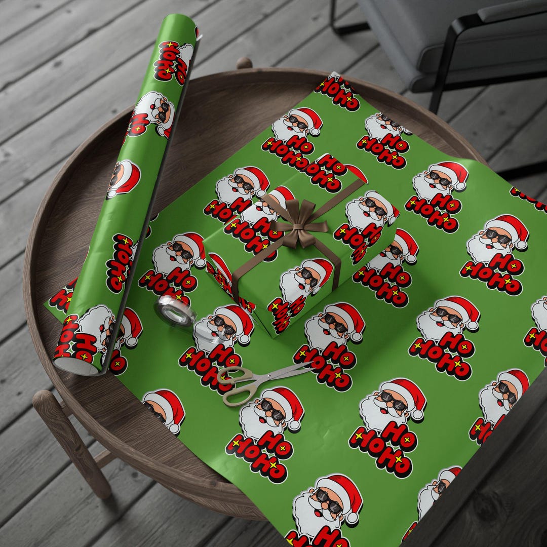 Santa Face Ho Ho Ho Wrapping Paper | Christmas Gift Wrap, Festive Green ...