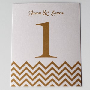 Wedding Gold Chevon Table Numbers Sign Custom Customize on Peralized ...