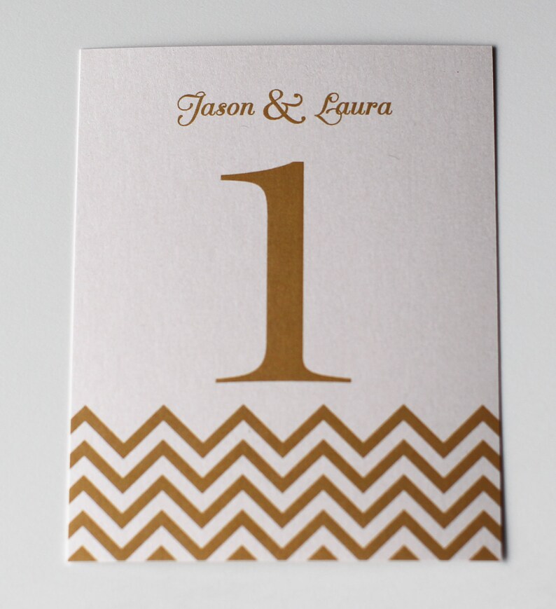 Wedding Gold Chevon Table Numbers Sign Custom Customize on | Etsy