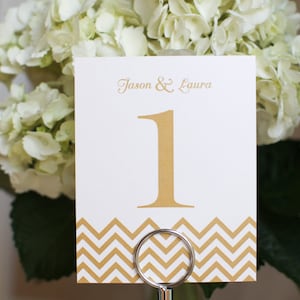 Wedding Gold Chevon Table Numbers Sign Custom Customize on Peralized ...