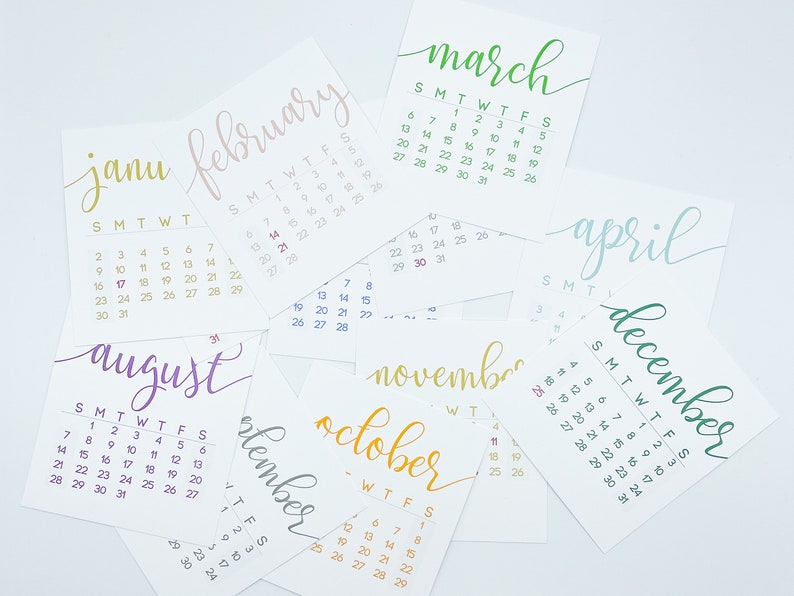 2026 Desk Calendar Printed Colorful Month Script Design Calendar ...