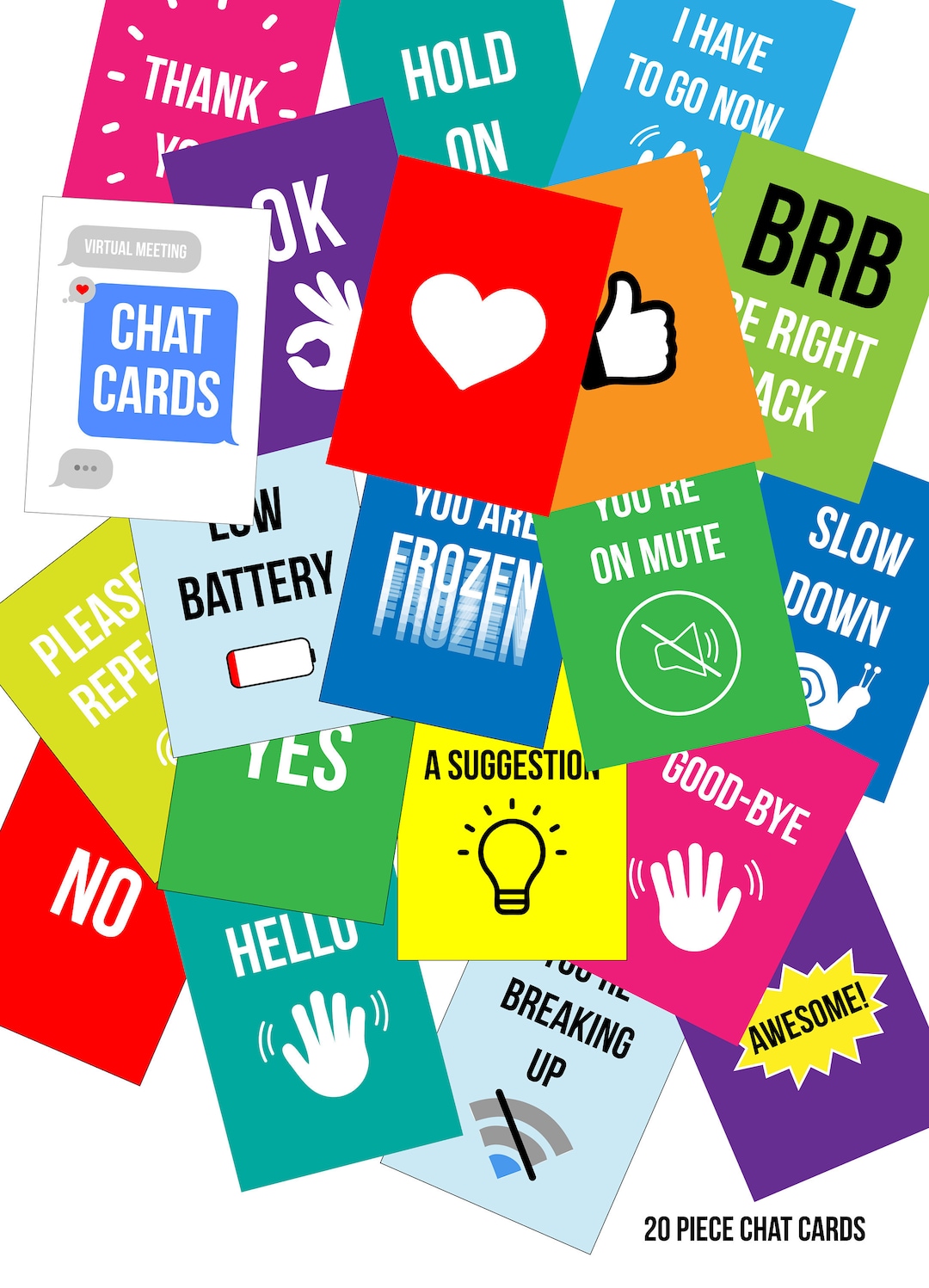20 Piece - Chat Cue Cards, Zoom Conference Video Calls, Zoom Calls ...