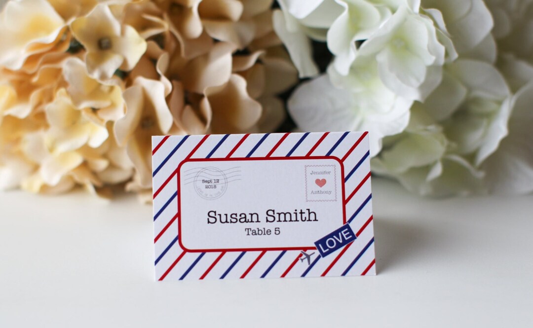 Wedding Custom Customize Air Mail Place Cards Simple Elegant Names ...