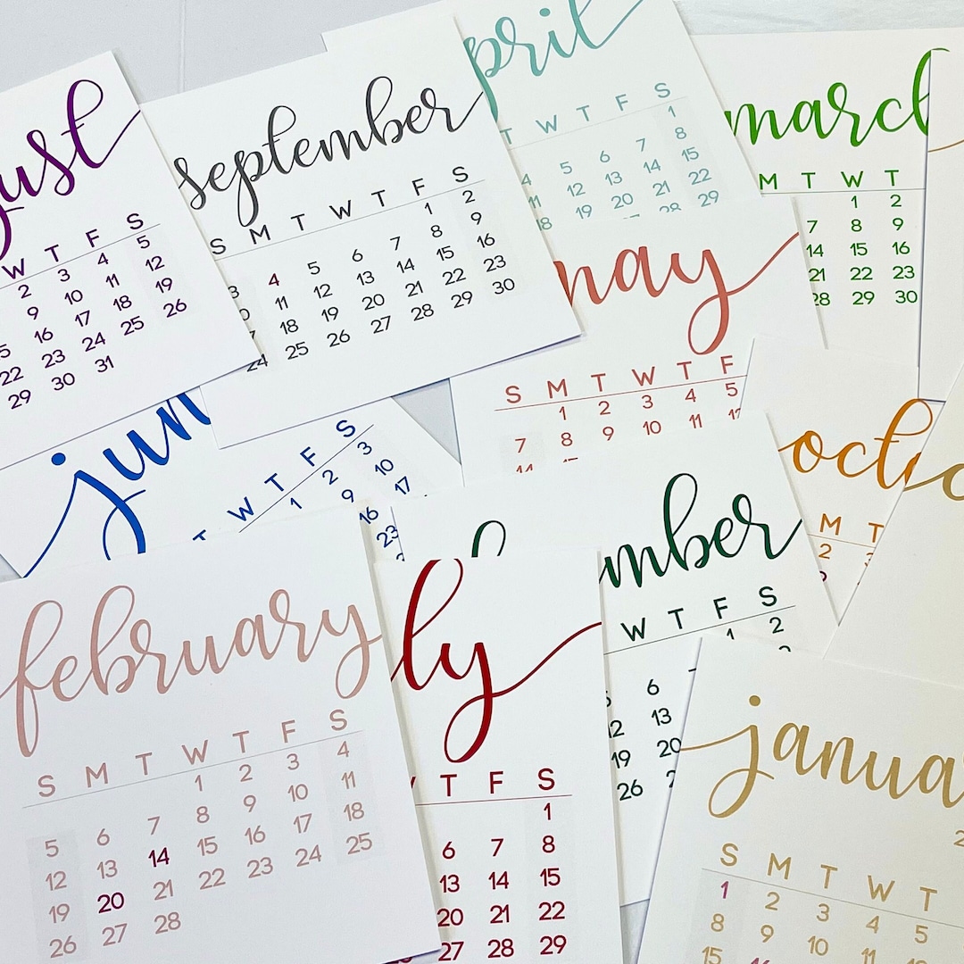 2025 Desk Calendar Printed Colorful Month Script Design Calendar ...