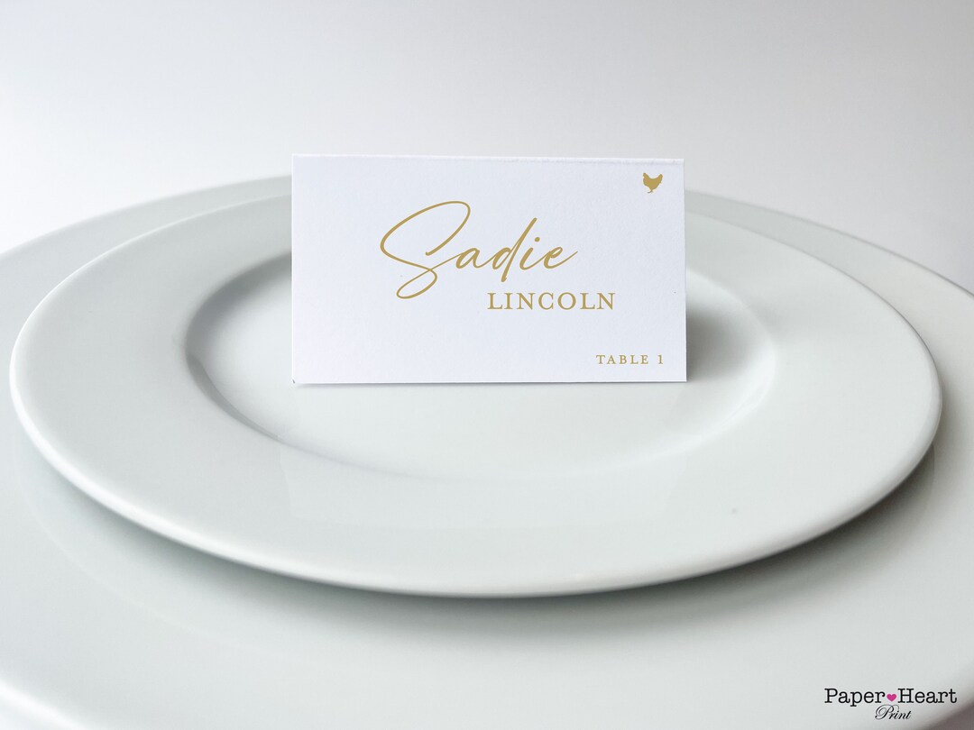 Wedding Place Cards Signature Font Place Cards With Gold Font Food Icon ...