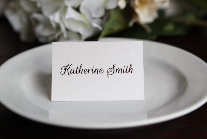 Script Font Wedding Custom Customize Place Cards Simple Elegant Names ...