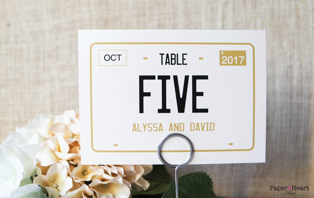 Wedding License Plate Car Theme Table Numbers Sign Custom Customize ...