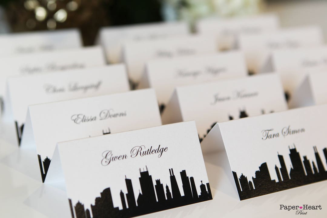Chicago Place Cards Wedding Custom Chicago Skyline Cityscape Escort ...