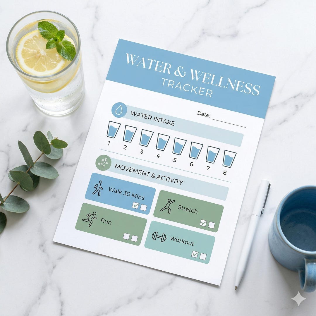 Water Wellness Tracker Printable PDF Daily Hydration Sleep Meals ...
