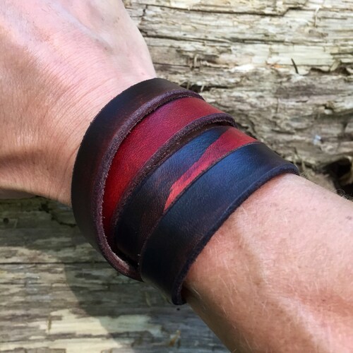 Black and Red Cuff Red Leather Cuff Leather Cuff Bracelet | Etsy