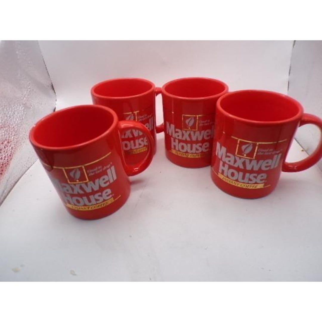 Vintage Maxwell House Instant Coffee Mugs Set of 4 Red Ceramic Japan ...