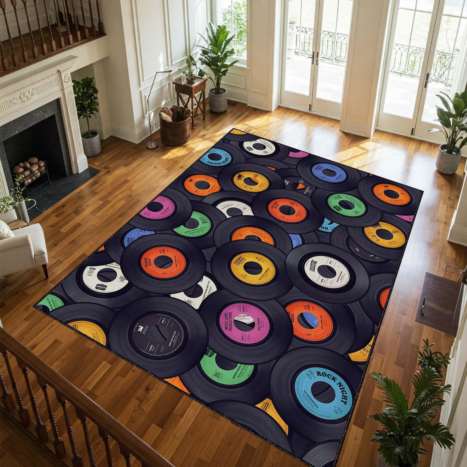 Vintage Vinyl Record Area Rug, Retro Music Decor for Living Room or ...