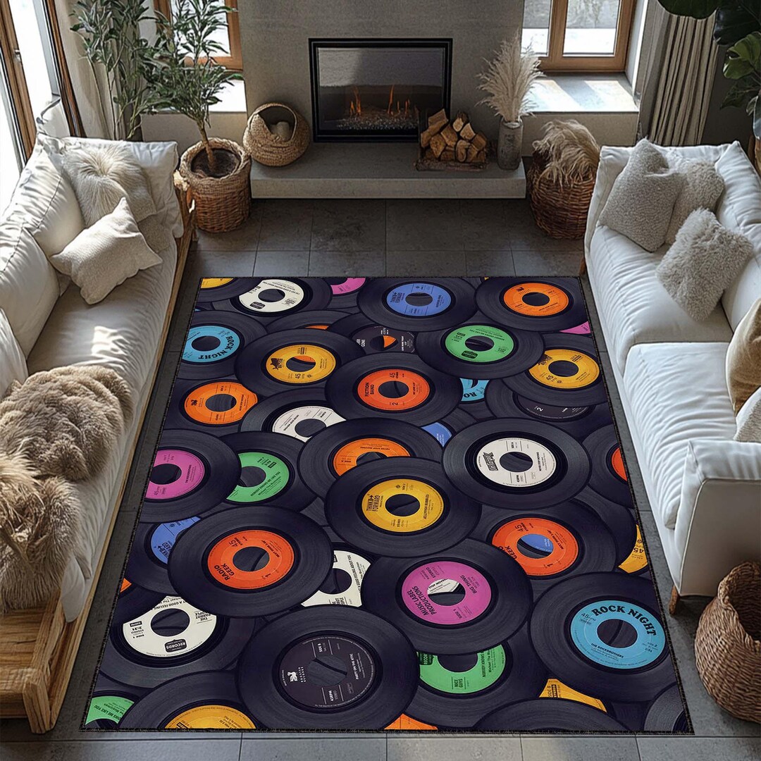 Vintage Vinyl Record Area Rug, Retro Music Decor for Living Room or ...