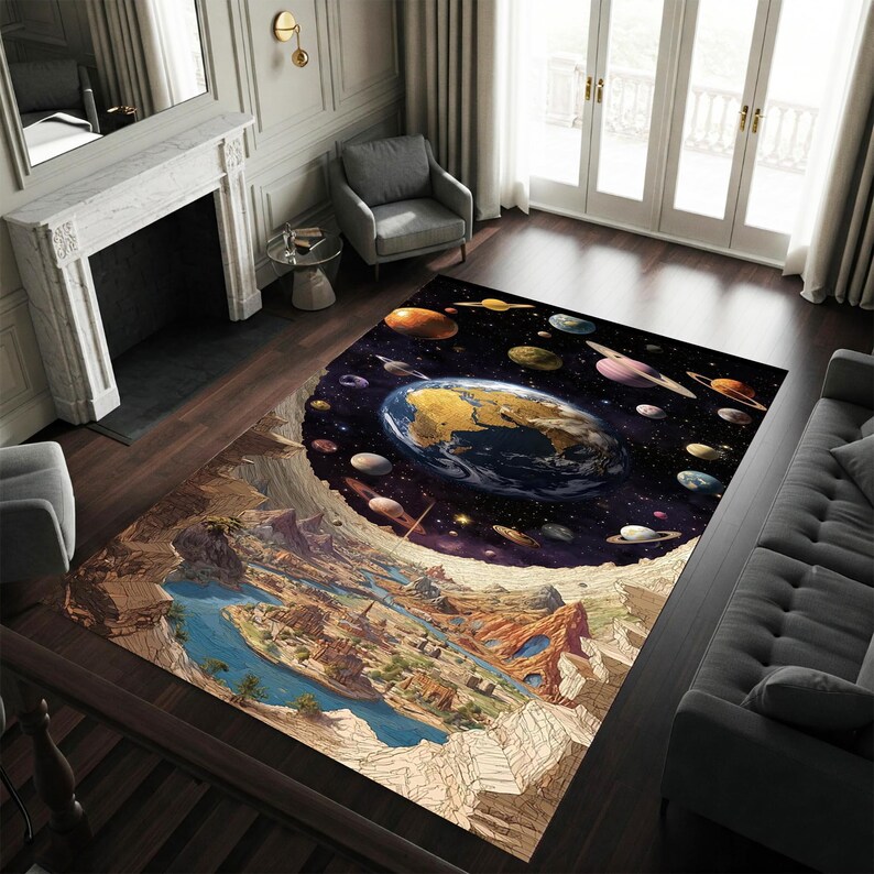 Planet Rug, World Rug, Solar System Area Rug, 3D Planet Design, Outer ...