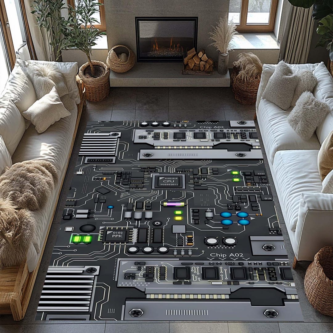 Motherboard Circuit Rug, Tech-inspired Design, High-tech Living Room ...