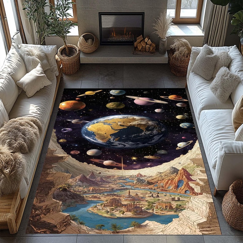 Planet Rug, World Rug, Solar System Area Rug, 3D Planet Design, Outer ...