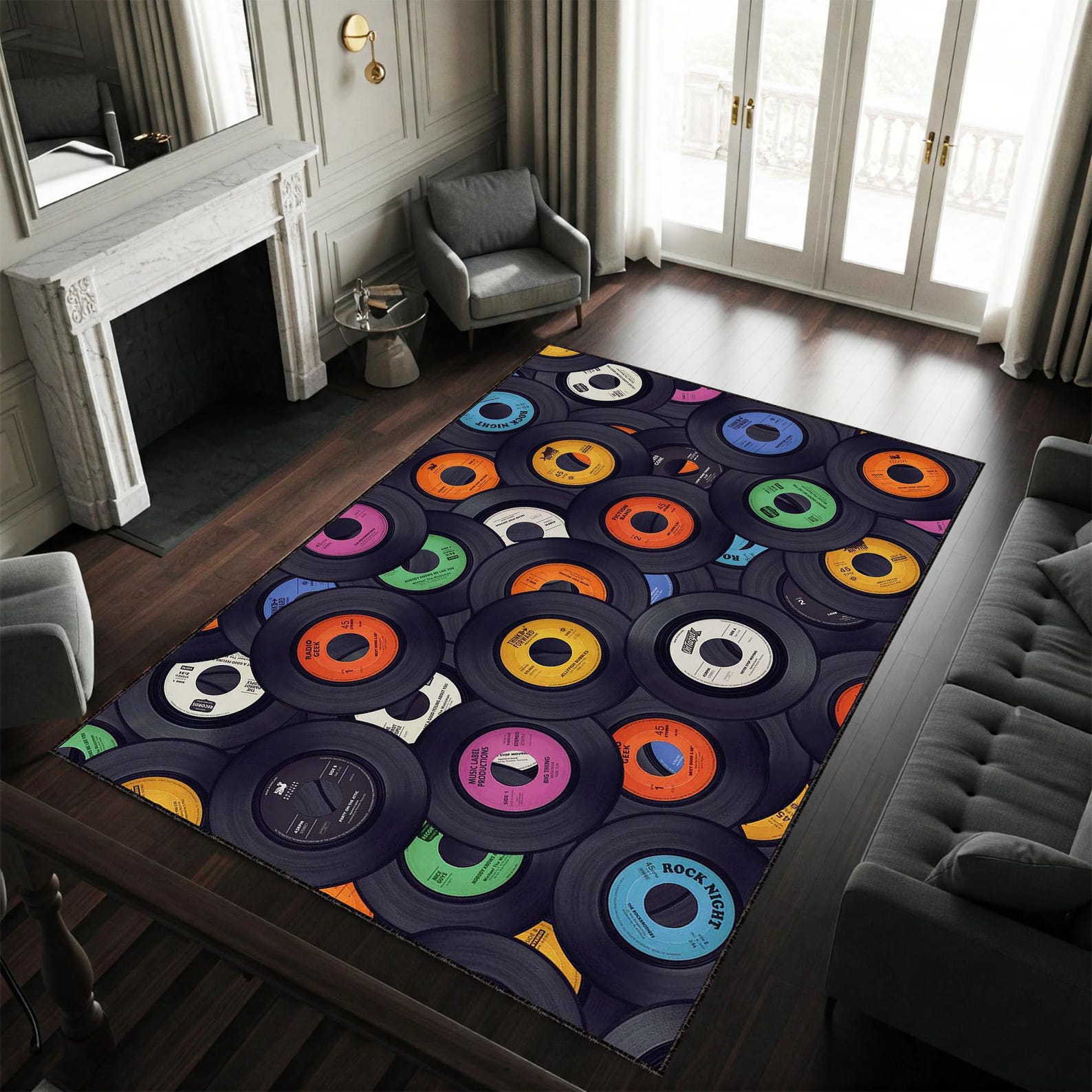 Vintage Vinyl Record Area Rug, Retro Music Decor for Living Room or ...