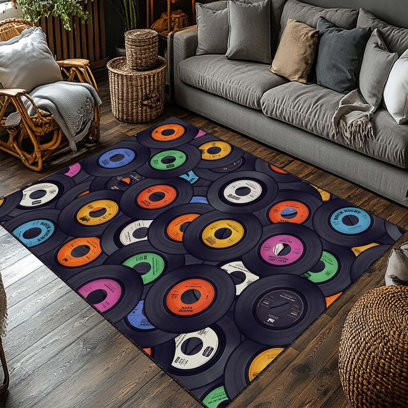 Vintage Vinyl Record Area Rug, Retro Music Decor for Living Room or ...