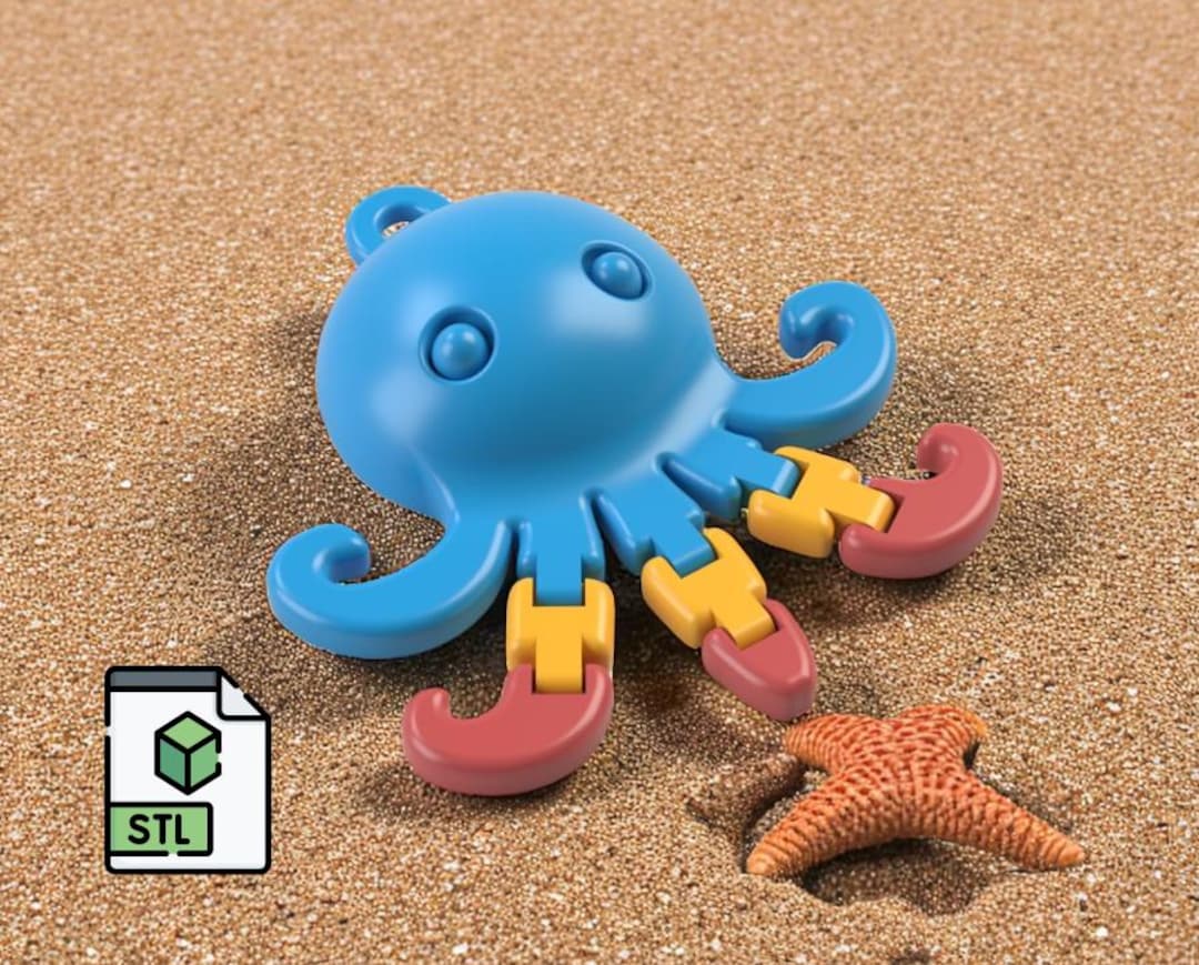 Articulated Octopus STL | 3D Printable Sea Animal Toy | Flexible Fidget ...