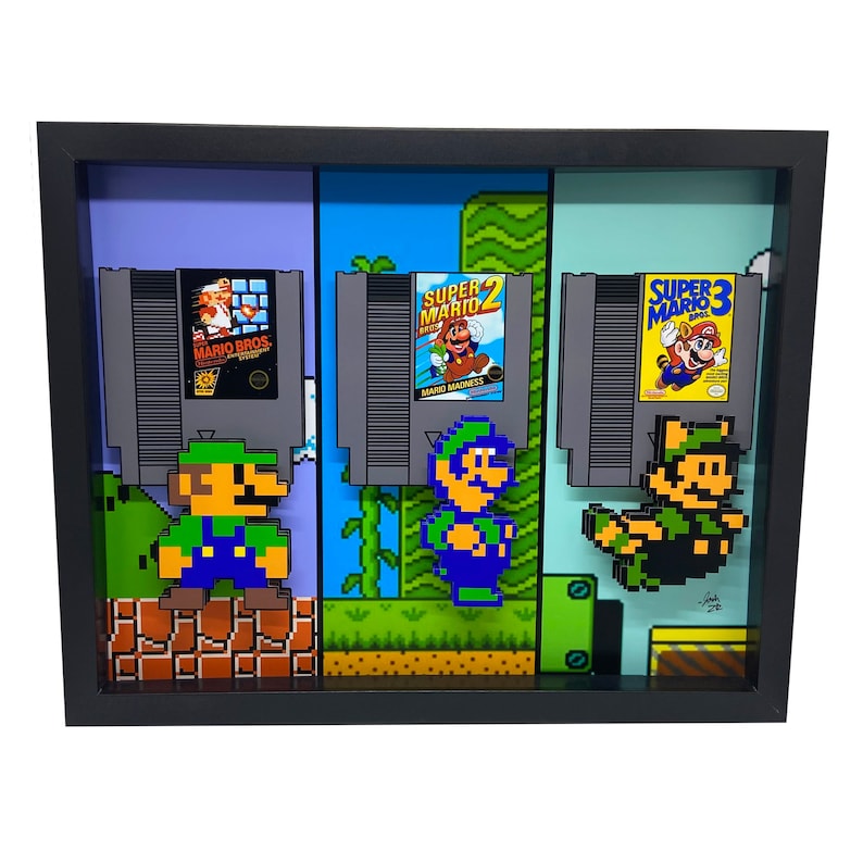 Luigi 3D Art: Super Mario Bros NES Shadow Box (11x14) - Etsy