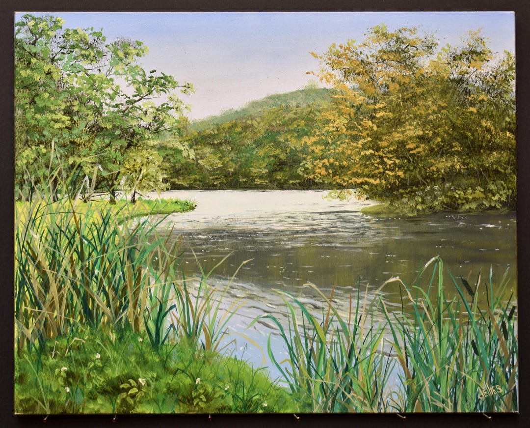 Small Original Oil Painting, Landscape River, Woods, Trees, 8 X 10 ...