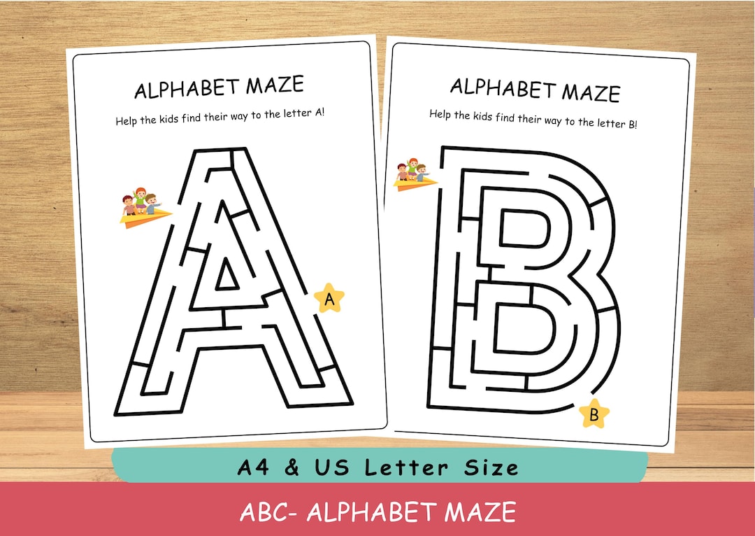 Alphabet Worksheet, ABC Letter Maze Game Puzzle Game, Preschool ...