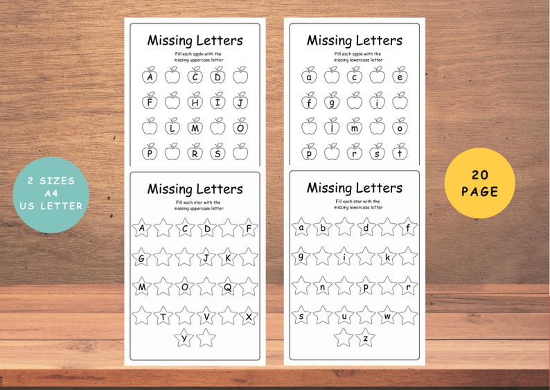 20 Missing Letters Worksheets | Uppercase - Lowercase Alphabet Practice ...