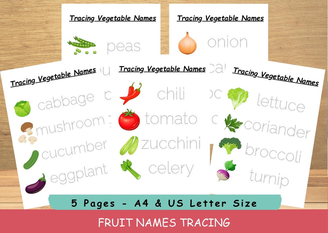Vegetable Name Tracing Worksheet: Handwriting Practice (digital ...