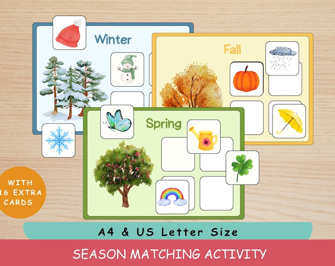 Seasons Matching Game Printable: Montessori Circle Time Activity (PDF ...