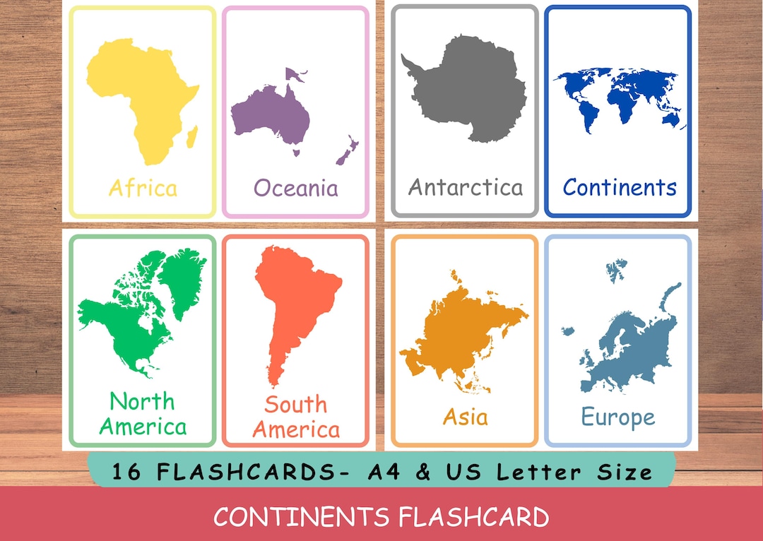 Continents Flashcards for Kids | Geography Learning Cards | Montessori ...