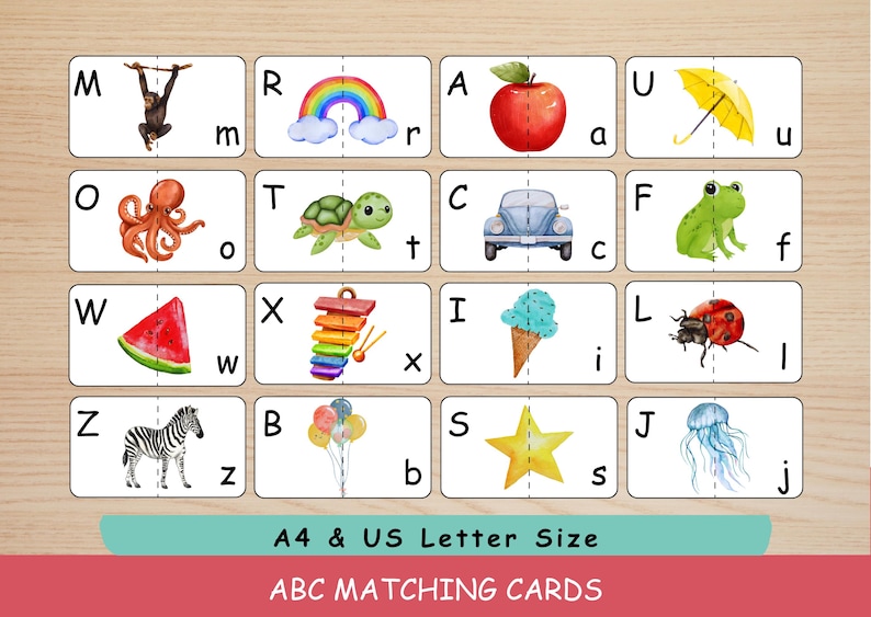 ABC Matching Cards –uppercase Lowercase Learning Game, Preschool Letter ...