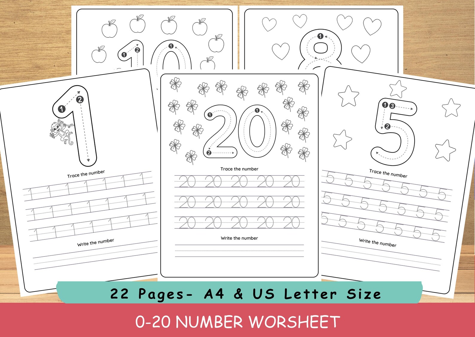 1-20 Number Tracing Worksheet for Kids | Printable Preschool ...