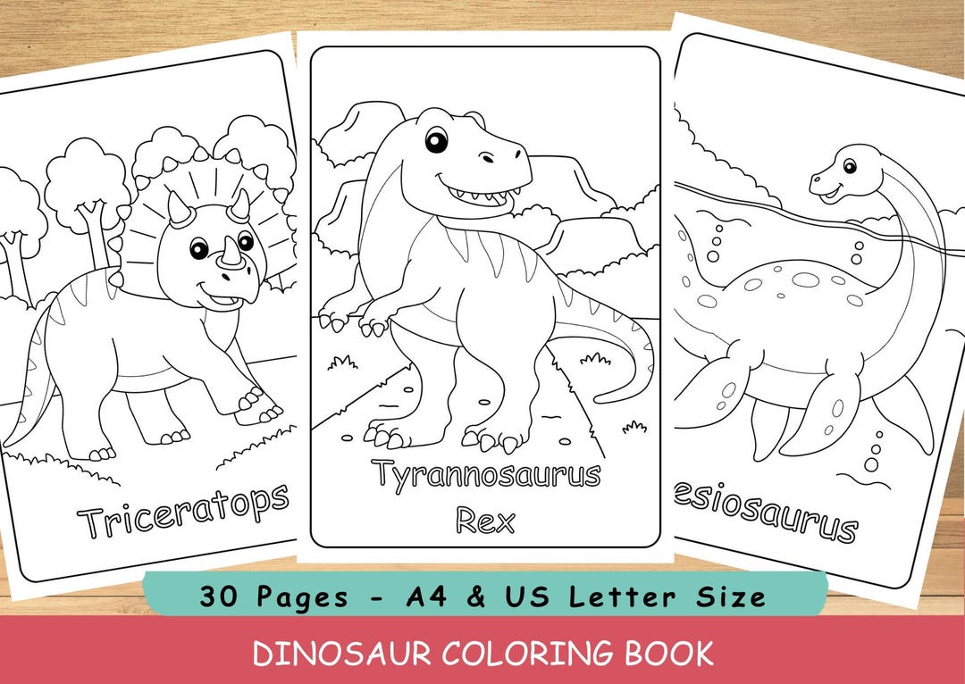 30 Dinosaur Themed Coloring Book for Kids –homeschool Printable ...