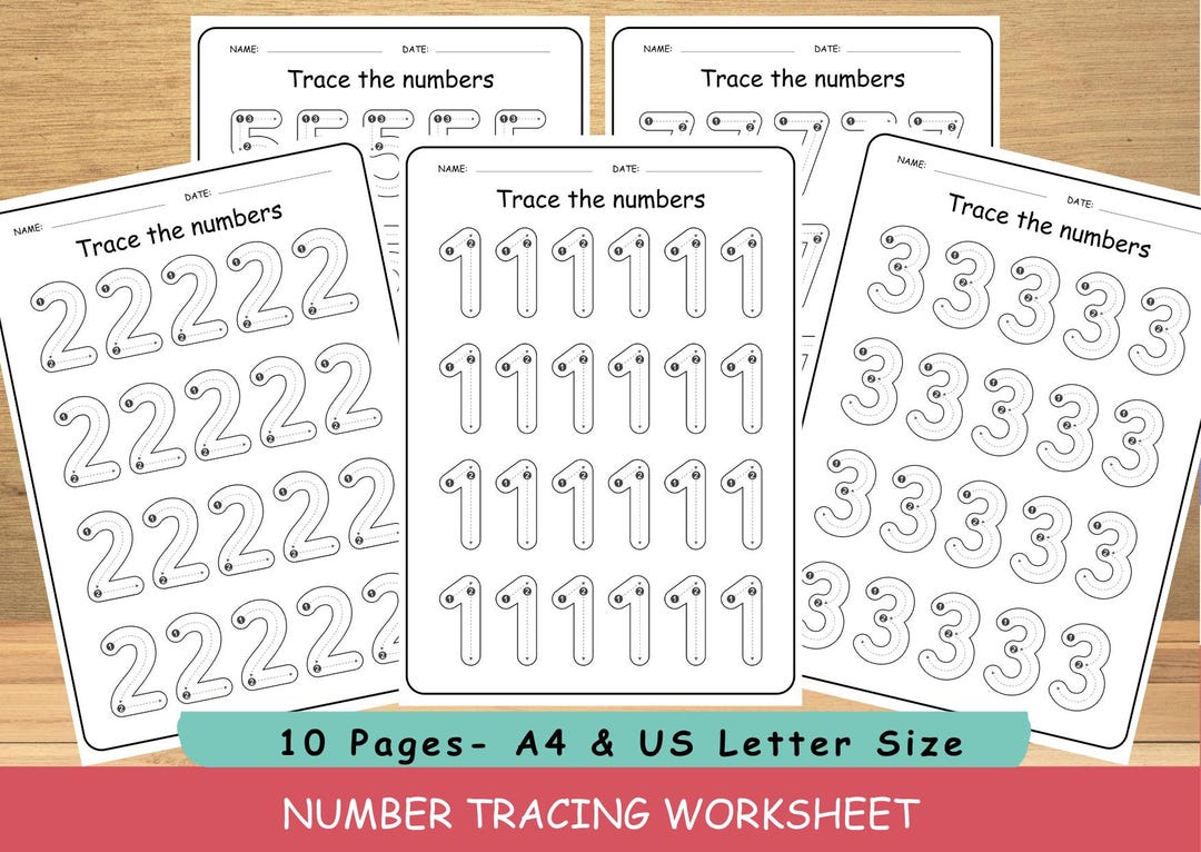 Number Tracing Worksheets 1-10: Handwriting Practice for 1st Grade and ...