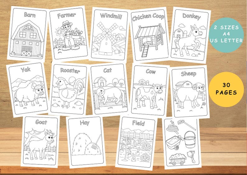 30 Farm Coloring Page – Printable for Kids - Instant Download Learning ...