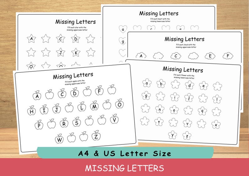 20 Missing Letters Worksheet | Alphabet Practice Pages | Uppercase ...