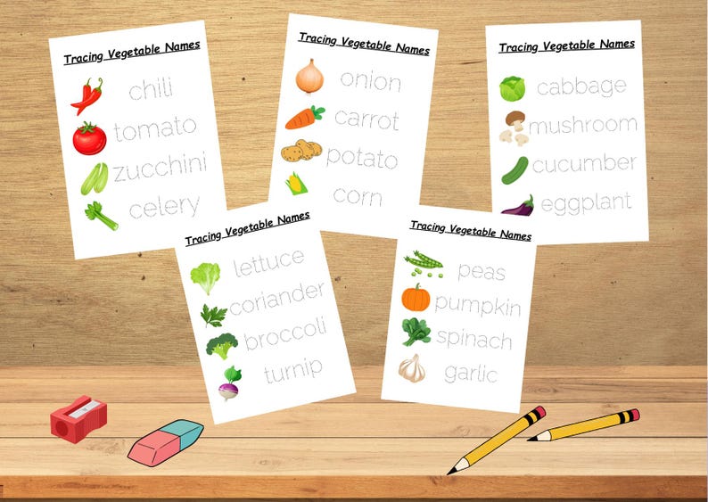 Vegetable Name Tracing Worksheet: Handwriting Practice (digital ...